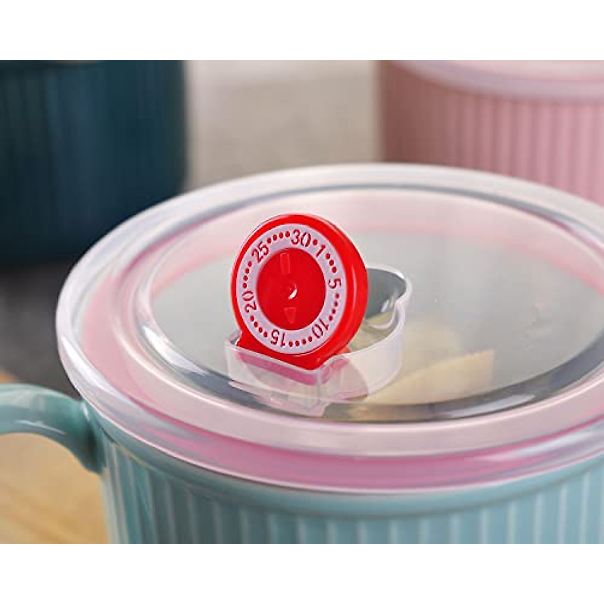 WHJY 30oz Ceramic Bowl with Lid and Handle for Soup and Instant Noodles Soup Mug, Modern Simple Style, with Heat Preservation Handle - Blue