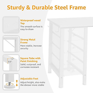 White Computer Desk with Drawers for Storage - 55 inch Home Office Desk with 8 Fabric Drawers, Writing Study Desk with Drawers on Both Sides for Bedroom
