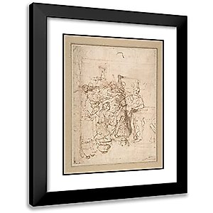 ArtDirect Cesare Nebbia 19x24 Black Modern Frame and Double Matted Museum Art Print Titled - Banquet Scene; a Seated Warrior Attended by a Number of Servants (1536-1614)