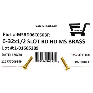 6-32x1/2 Slotted Round Head Machine Screws Solid Brass (100 Pcs)