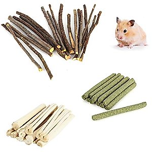 NEREIDS NET 300g Hamster Natural Snack Kit Apple Sticks, Teeth Grinding Toy, Timothy Hay Sweet Bamboo Chew Teeth Care Wood Toys for Gerbil Bunny Chinchilla Guinea Pig Pets Food