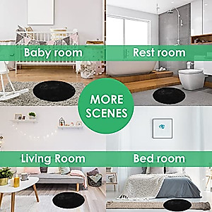 WLLHYF Faux Fur Rug，12 Inches Small Round Fur Rug Faux Fur Fluffy Area Rug Soft Round Chair Cover Seat Pad Cushion Carpet Mat for Bedroom Living Room Decor Photography Background of Jewelry (Black)