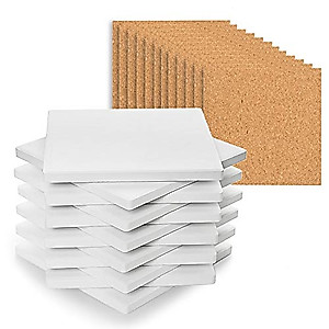 COYMOS Ceramic Tiles for Crafts Coasters, 12Pcs Blank Coasters Unglazed Ceramic White Tiles for Painting, Alcohol Ink, Acrylic Pouring - Make Your Own Coasters - Cork Backing Pads Included (4x4 inch)