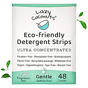 LAZY COCONUTS Laundry Detergent Sheets - Sulfate-free, Gentle - For Sensitive Skin, Baby, Hand Wash - Eco Friendly, Natural, Hypoallergenic, Sulfate Free, Fragrance Free, Unscented Laundry Soap