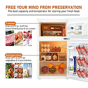 Frestec 3.1 CU' Mini Fridge with Freezer,2-Door Compact Refrigerator,Small Refrigerator for Bedroom Dorm Office Apartment, White (FR 302 WH)