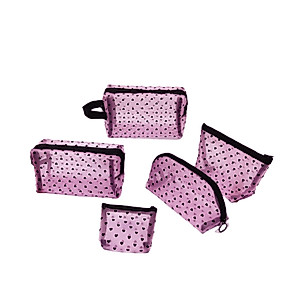 KKBGN 5 Pieces Heart Mesh Makeup Bags Set, Portable Travel Toiletry Bag Travel Makeup Organizer Bag Cosmetic Bags for Women Girls, Small Items Storage Organizer for Home Office Travel (Pink)
