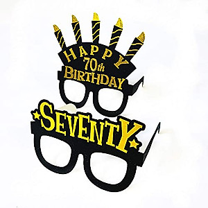 jenlion 70th birthday decorations party glasses - seventy birthday masks - black gold theme 70th birthday party supplies. 70th birthday party favors. Set of 24