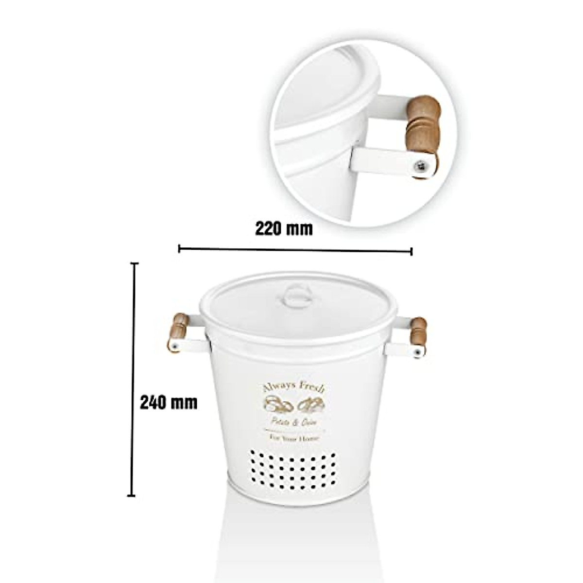 Potato Onion Kitchen Metal Storage Containers, Potatoes Onion Bin Caddy, Storage Jars with Aerating Tin Storage Holes and Metal Lid (White)