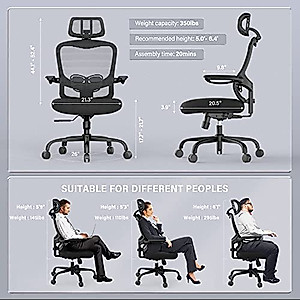 LANDOMIA Ergonomic Office Desk Chair - Mesh Office Chair with Flip up Arms & Adjustable Back Height - Comfortable Computer Task Chairs with Lumbar Support for Heavy People