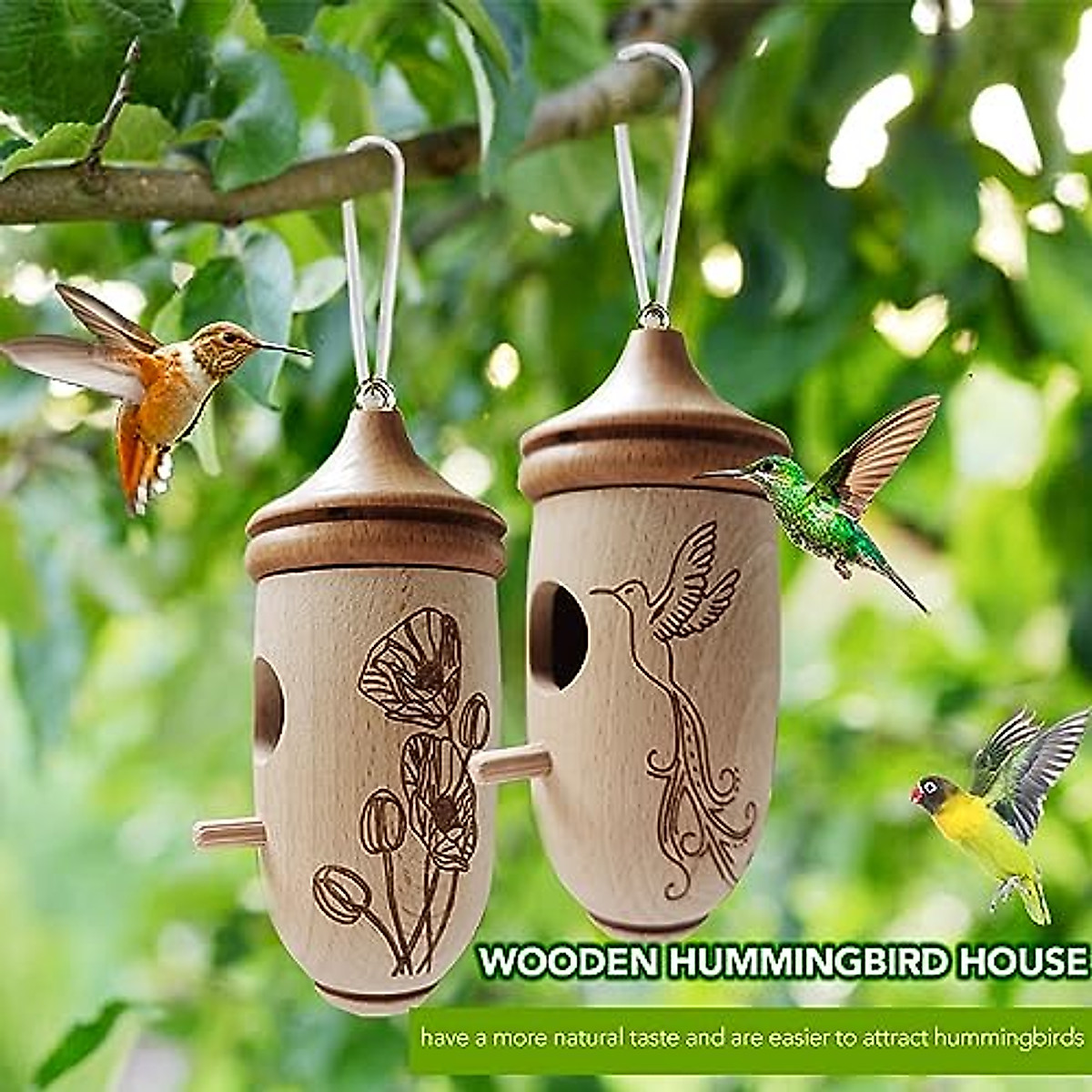 Hummingbird House, 3PCS Wooden Hummingbird Houses for Outside , Hummingbird Houses Wooden Hummingbird House Hummingbird Houses for Outside Hanging, Hummingbird Nest