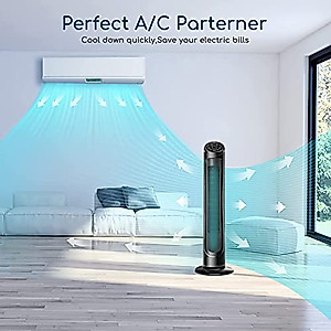 Tower Fan, 40“ Oscillating Tower Fan with Remote Control, Electric Quiet Cooling Bladeless Fan 3 Wind Modes & Speeds, 7.5H Timer, Standing Floor Fan Portable for Home Bedroom Office, Black, Windy