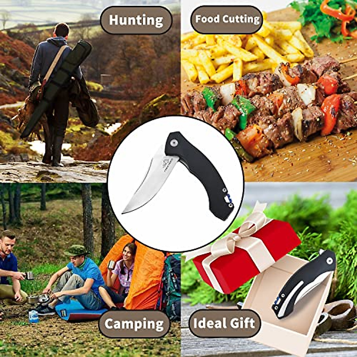 FreeTiger Foldable Pocket Knife(FT711) D2 Steel 3.62 Inch Fine Edge Blade -Best Camping Hunting Fishing Hiking Survival Military EDC Tactical Knives Men Gifts for Dad Backpacker