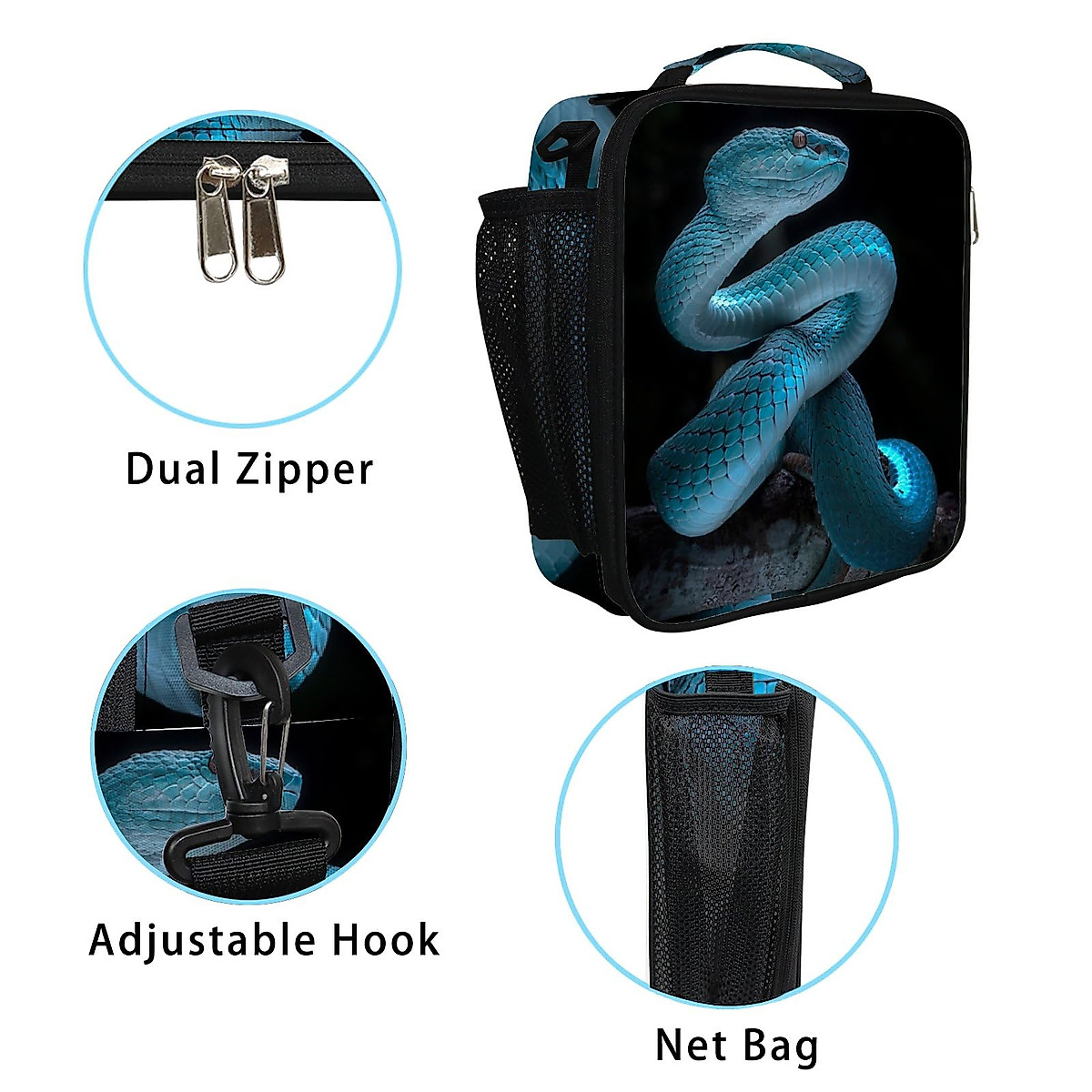 My Daily Snake Insulated Lunch Bag, Portable Lunch Box for Men Women Reusable Cooler Tote with Shoulder Strap for Office