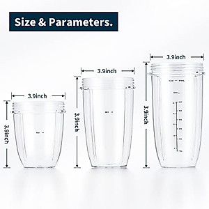 Replacement Cups Kit 18oz Short Cup 24oz Tall Cup 32oz Colossal Cup with Flip-Top To-Go Lid and Stay-Fresh Resealable Lid Compatible with NutriBullet 600w and Pro 900w Blenders