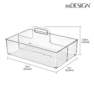 mDesign Large Plastic Divided Portable Storage Organizer Caddy Tote Basket Bin with Handle for Kitchen, Pantry, Countertop, Cabinet, Cupboard - Ligne Collection - 2 Pack - Clear