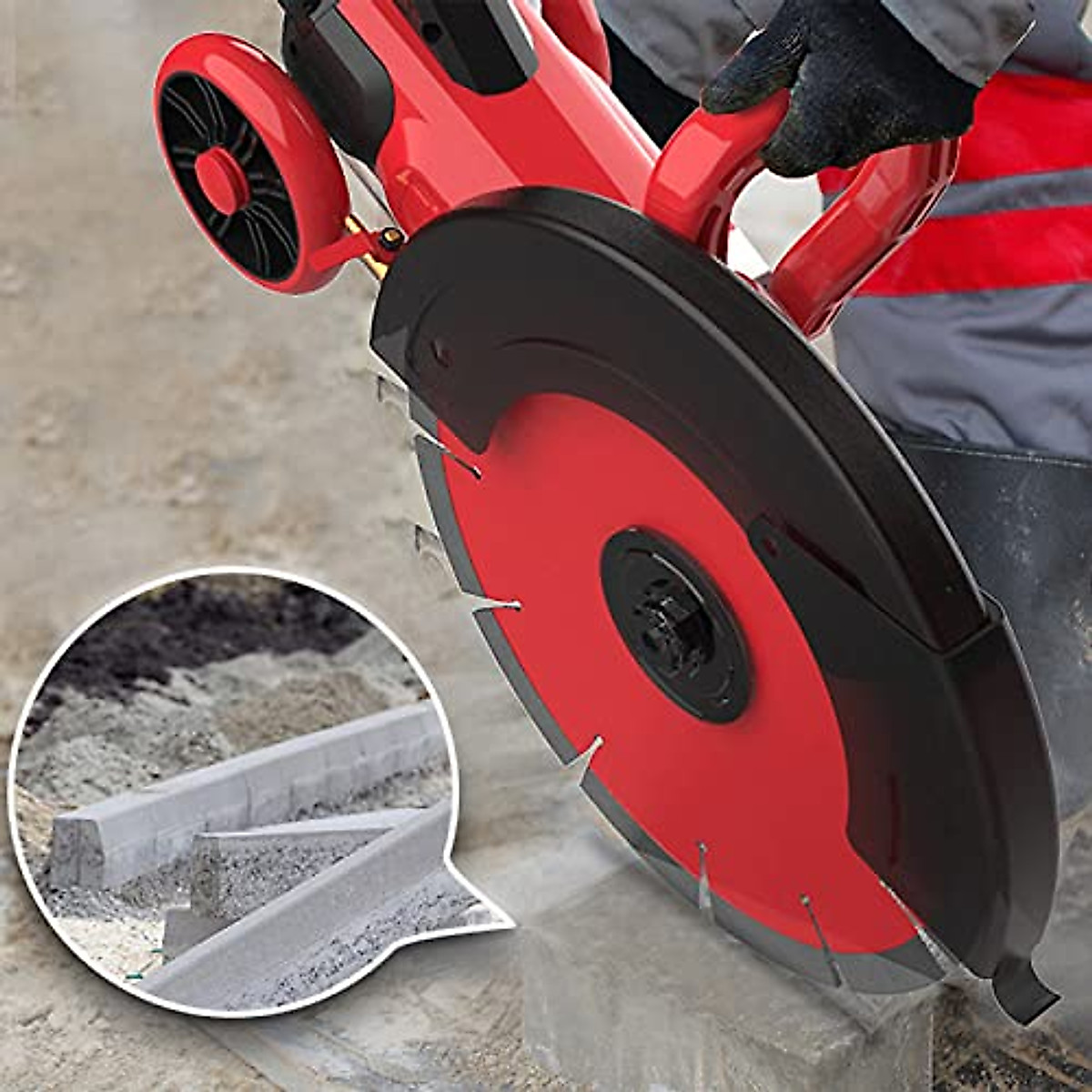 VICSEC 110V 6800W Electric Concrete Saw 14" Wet/Dry Circular Saw with 135 Saw Blade and Rolling Pulley Masonry Cutting Tool for Granite, Porcelain, Wood,Concrete, Stone, etc.