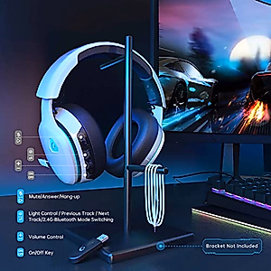 Gtheos 2.4GHz Wireless Gaming Headset for PC, PS4, PS5, Mac, Nintendo Switch, Bluetooth 5.2 Gaming Headphones with Detachable Noise Canceling Microphone, Stereo Sound, 3.5mm Wired Mode for Xbox Series