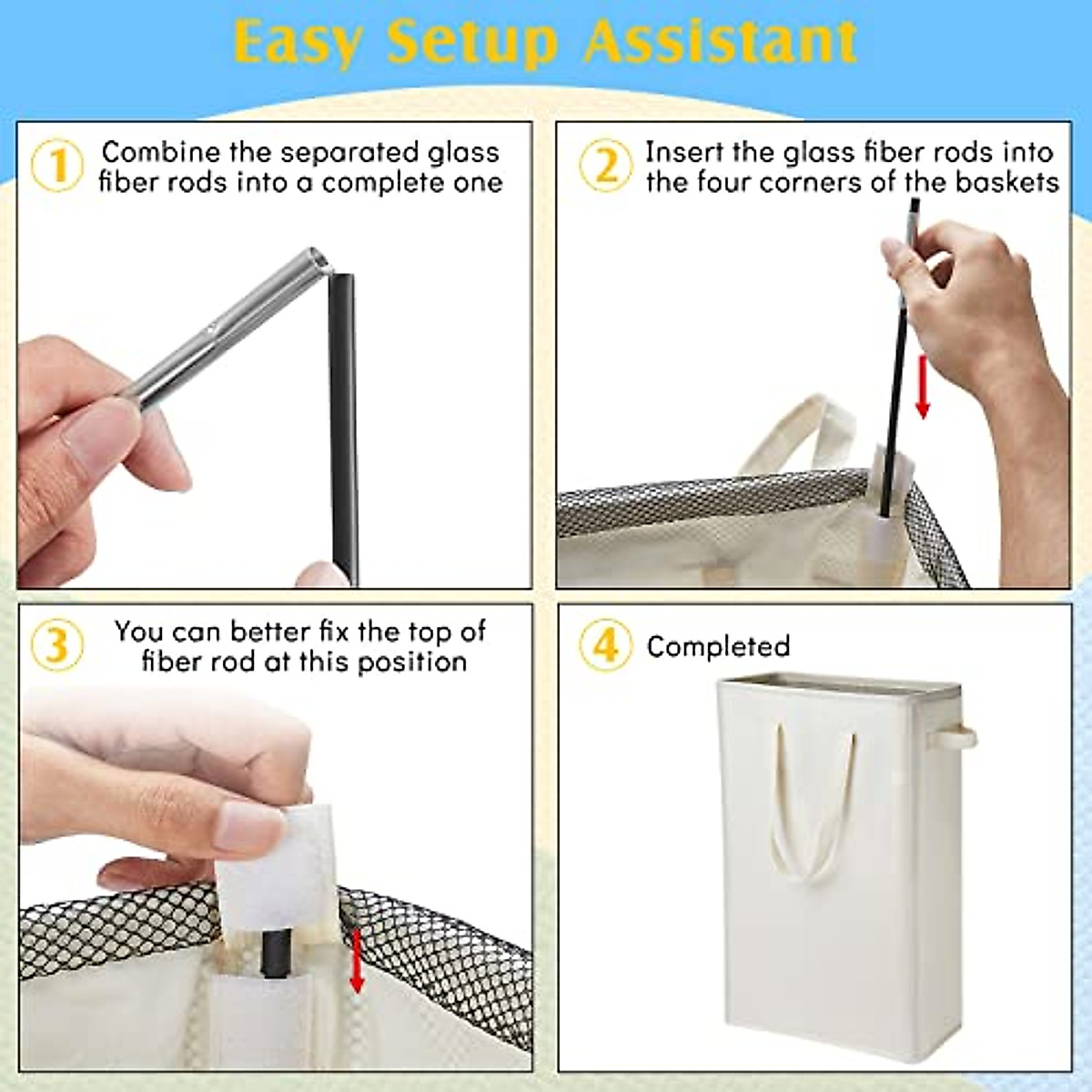 2 Pcs Slim Laundry Hamper with Handles Collapsible Laundry Basket Corner Hamper Narrow Laundry Hamper Thin Dirty Clothes Laundry Basket Bag, 45L (Beige)