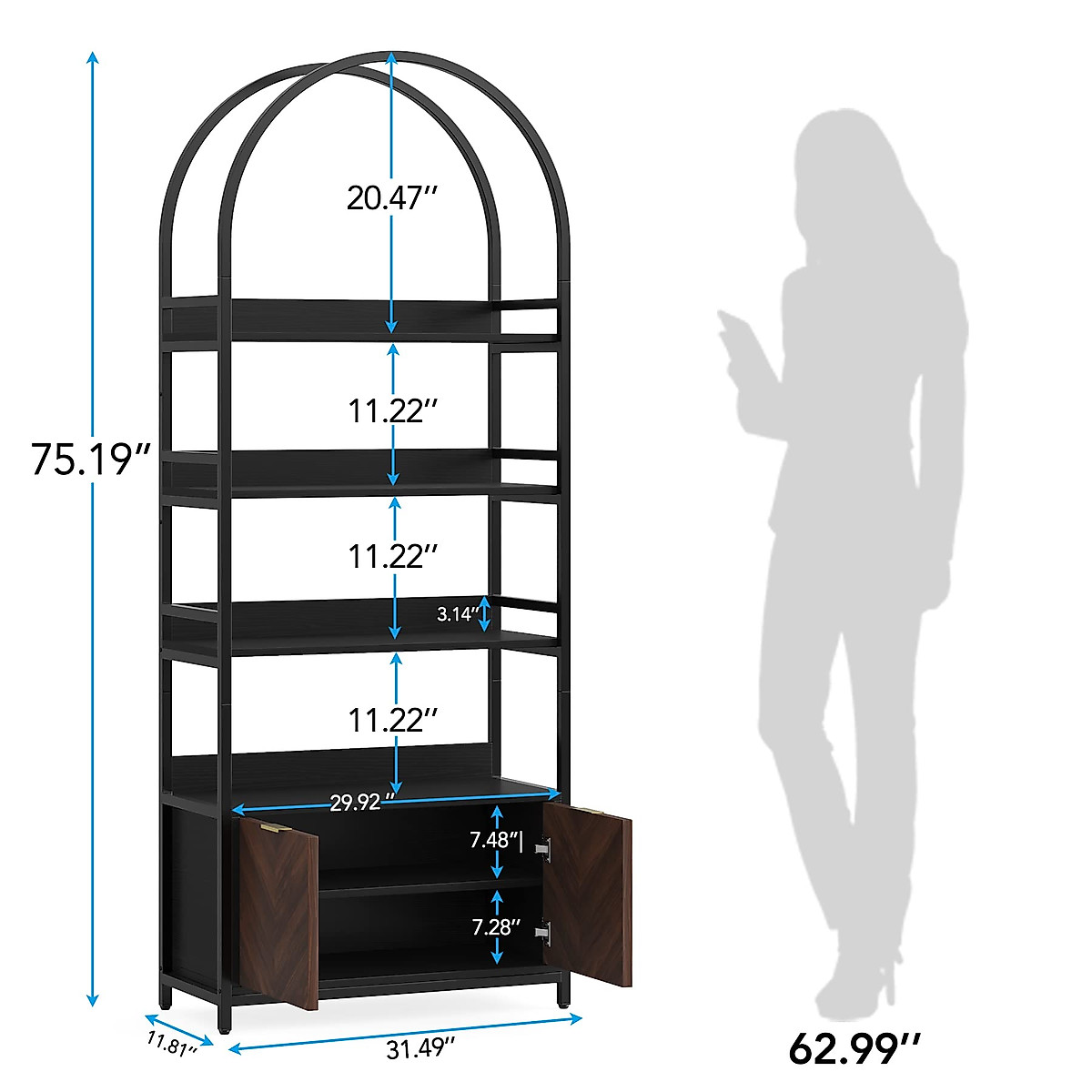 Tribesigns 2PC Bookshelf with Door, 75.9 Inch Tall Etagere Bookcase with Storage Cabinet Shelf, 4-Tier Display Shelf for Bedroom Living Room (Black, 2PC)