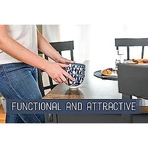 Nat & Jules Leaves White and Blue 18 ounce Ceramic Cereal Ramen Bowls Set of 4