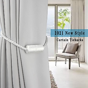 Porlau 2 Pack White Strong Magnetic Curtain Tiebacks Outdoor Elegant Decorative Tie Backs Modern Rope Tiebacks for Drapes Window Curtain Holdbacks for Draperies