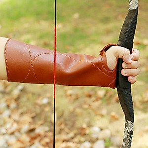 Windfulogo PU Leather Archery Arm Guard Hand Protector Brace Longbow Hunting Shooting Brown for Women & Men