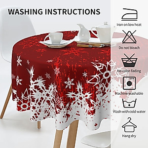SHAPTOY Christmas Round Tablecloth 60 Inch Red Xmas Snowflake Table Cloth Rustic Winter Reusable Circle Fabric Table Clothes Cover for Picnic Party Dining Room Home Outdoor Decor