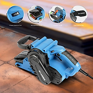 G LAXIA Belt Sander, 8 Amp Corded Sander with Dust bag, 3” x21” Sanding Belt, 6 Adjustable Speed 120-380 m/min and 3 Position Handle for Polishing and Sanding