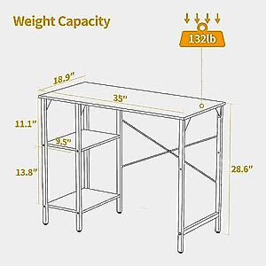 BANTI Small Computer Desk, 35 Inch Home Office Desk with 2Storage Shelves on Left or Right Side, Study Writing Desk with Storage Bag, Rustic Brown