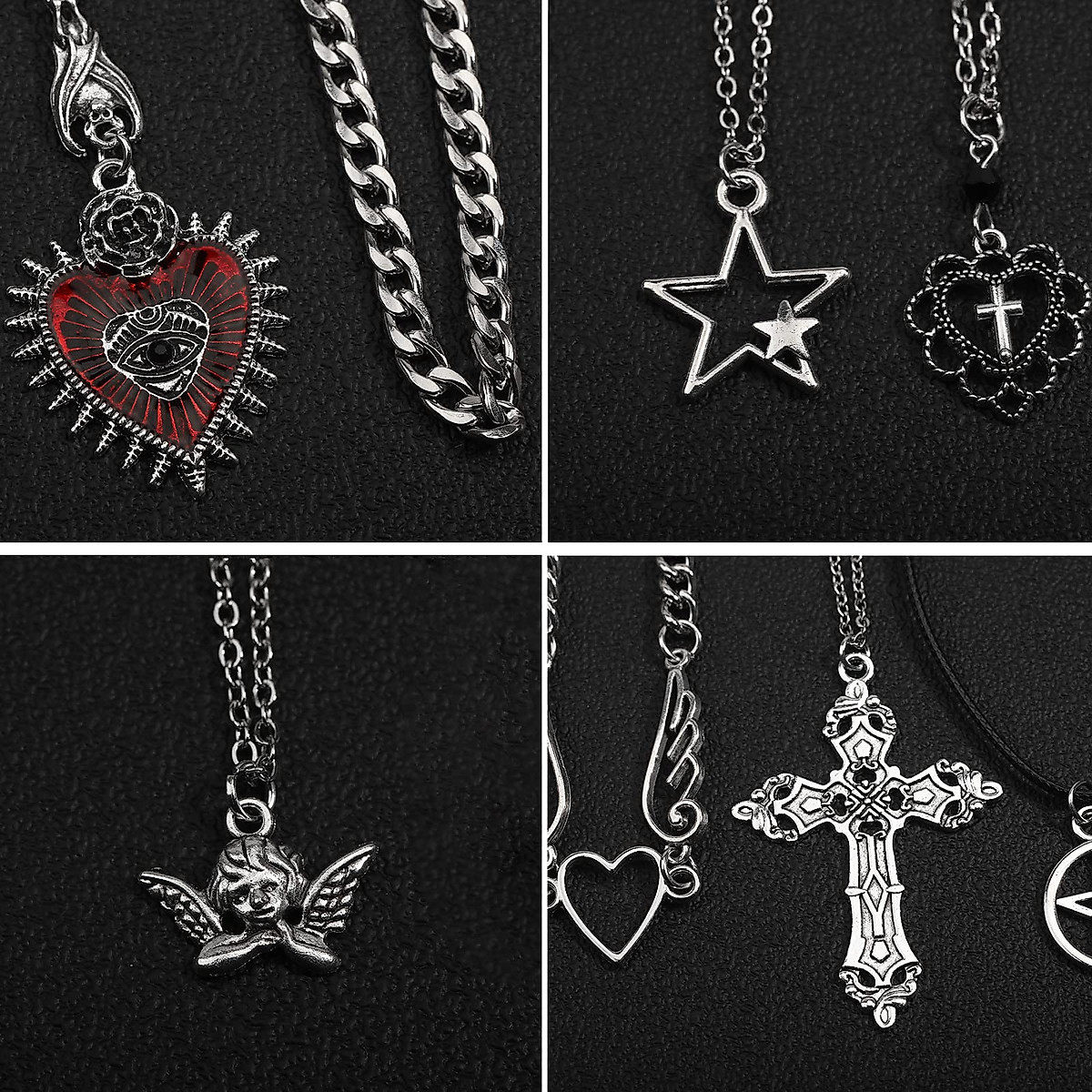 LIRUNQIN 14 Pcs Grunge Goth Necklace Set Y2k Grunge Jewelry Gothic Cross Y2k Star Emo Accessories Y2k Jewelry Set for Women Men