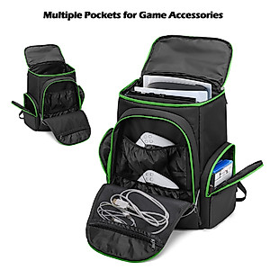 Trunab Gaming Console Backpack Compatible with Playstation 5 / PS5 Slim / PS4 / Xbox One, Travel Carrying Bag with Multiple Pockets for 15.6” Laptop and Gaming Accessories