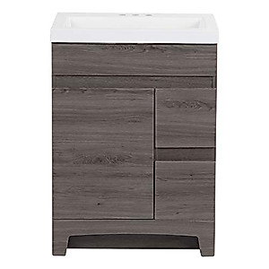 Spring Mill Cabinets Muriel Bathroom Vanity with 1-Door Cabinet, 2 Drawers, and White Single-Sink Top, 24.5" W x 16.75" D x 33.89" H, Dark Oak