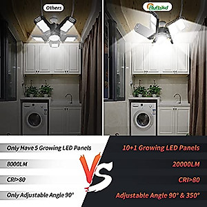 Rufbjkd LED Garage Light,300W Deformable LED Garage Ceiling Light with 5 Adjustable Leaf,Super Bright LED Shop Light With10+1 Glow Panels, Lighting for Garage Basement Warehouse,E26/E27 Base (2 Pack)