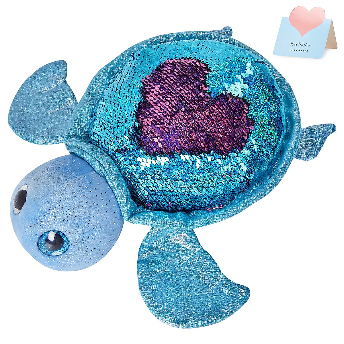 Athoinsu 12'' Blue Turtle Plush Pillow Soft Plush Toy with Reversible Glitter Sequins Sparkle Birthday Children's Day Valentine's Day for Kids Boys Girls Toddlers