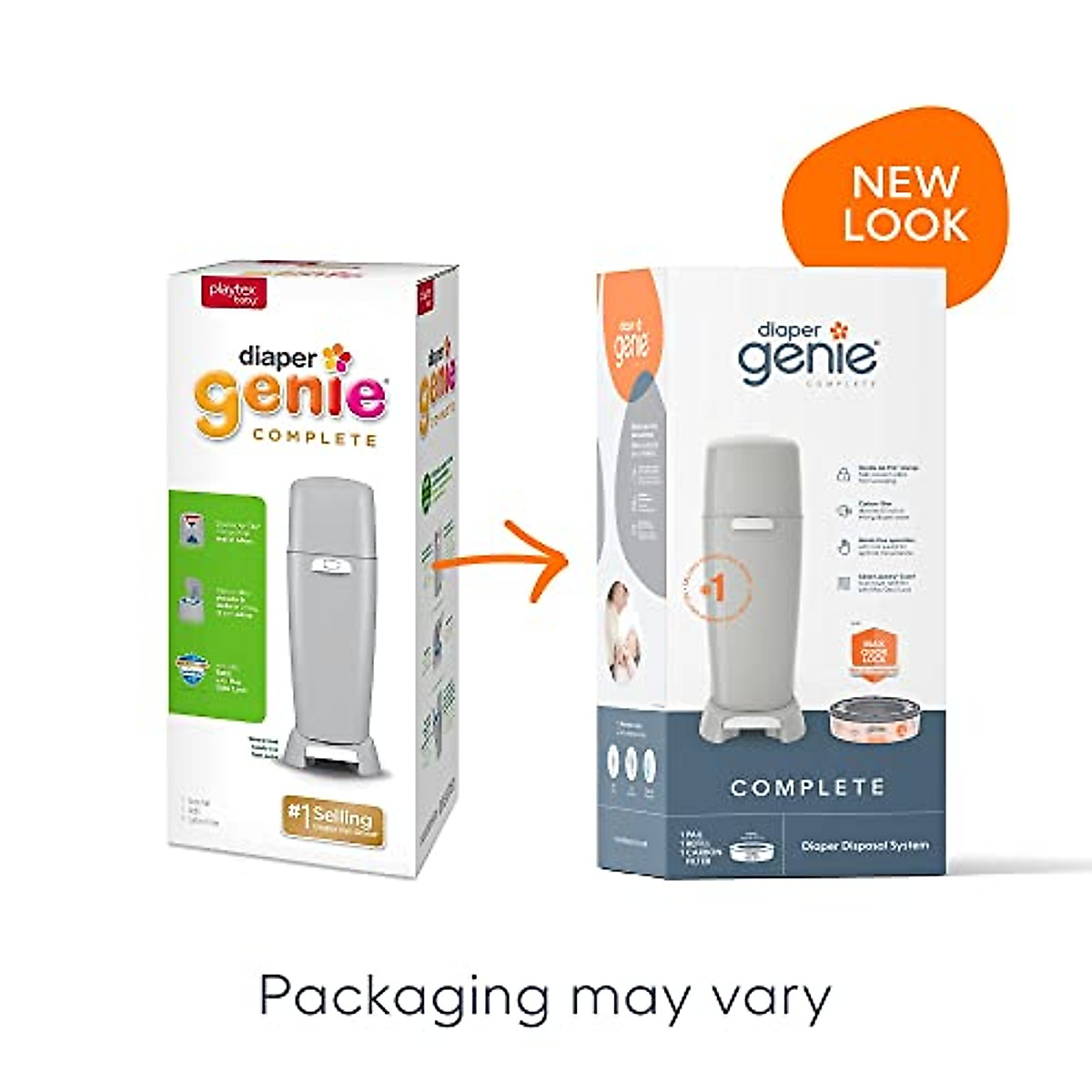 Diaper Genie Complete Pail with Built-In Odor Controlling Antimicrobial, Includes Pail and 1 Refill, Gray Pail, 2 Piece Set (Pack of 1)