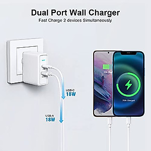 LINTYLE USB C Charger 36W 2 Port USB A + USB C Fast Charger Power Adapter Plug Wall Charger Fast Charging Phone Charger Block for iPhone, Samsung, LG and Other Smartphone (White)