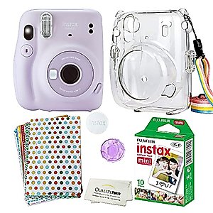Fujifilm Instax Mini 11 Camera with Clear Case, Films and Stickers Bundle (Lilac Purple)