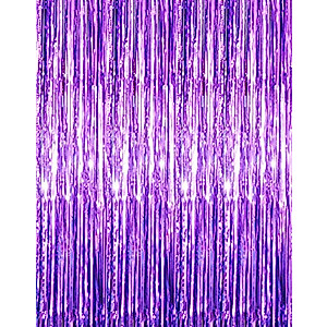 GOER 3.2 ft x 9.8 ft Metallic Tinsel Foil Fringe Curtains Party Photo Backdrop Party Streamers for Birthday,Graduation,New Year Eve Decorations Wedding Decor (Purple,1 Pack)