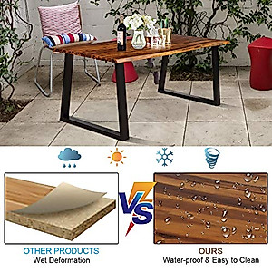 Giantex Rectangular Acacia Wood Dining Table Rustic Indoor &Outdoor Furniture (Rustic Brown&Black)