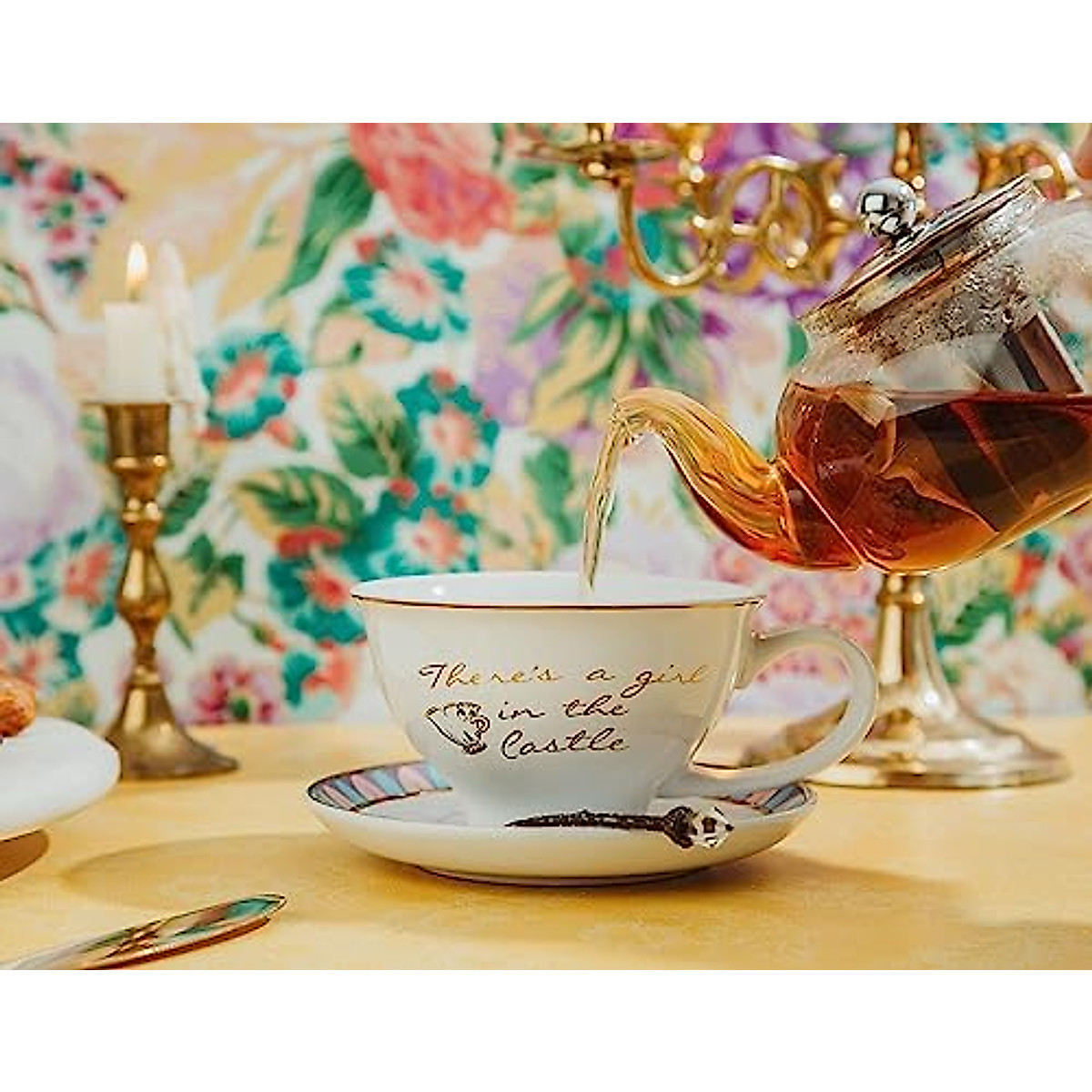 Silver Buffalo Disney Beauty and the Beast Chip Girl in the Castle Foil Ceramic Teacup and Saucer, 12-Ounces