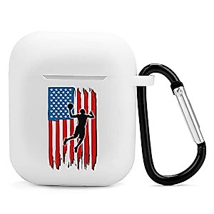 American Flag Basketball Silicone AirPods Case Protective Cover Compatible with AirPods 2 & 1 with Keychain