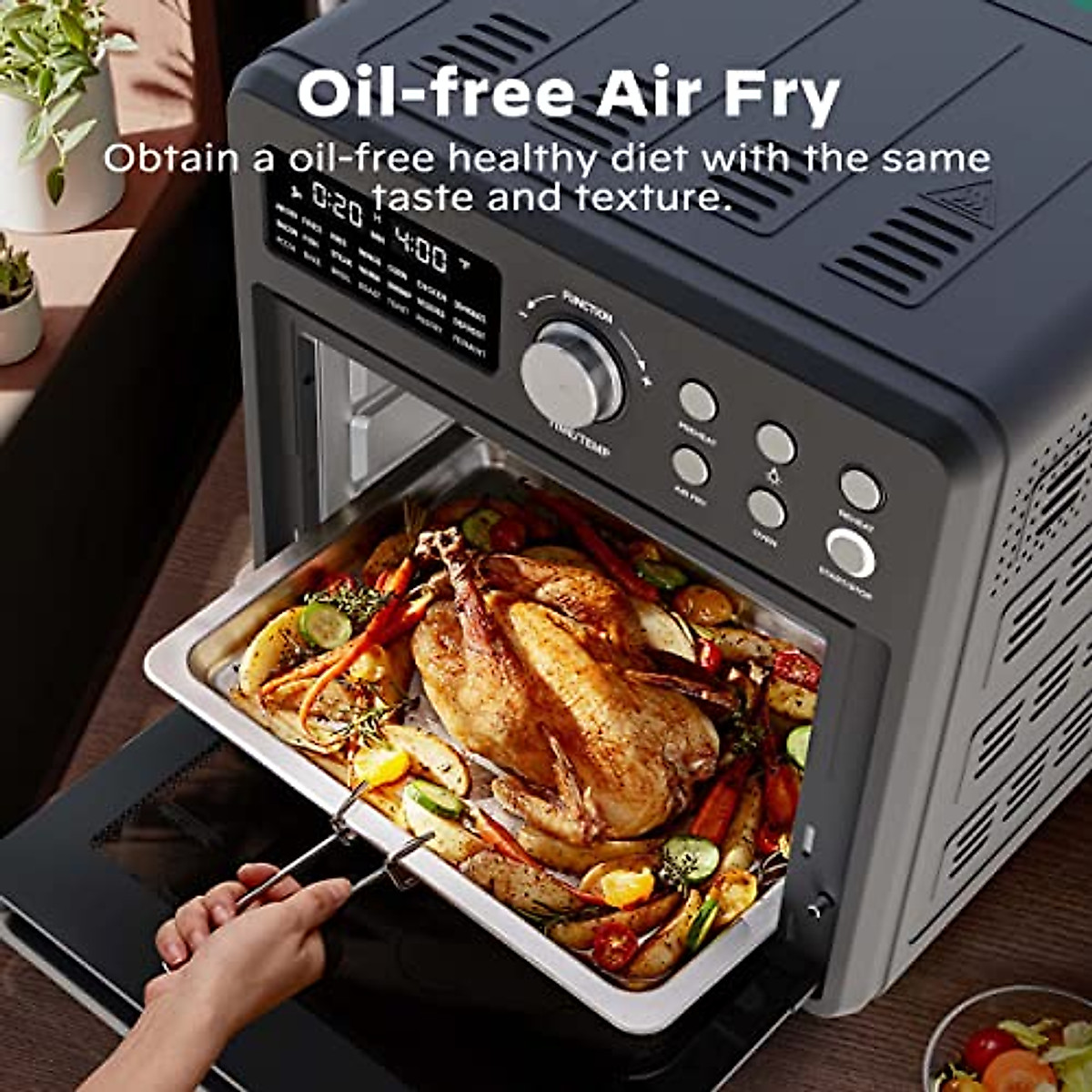 Silonn Air Fryer Oven 16QT 21-in-1 Smart Air Fryer Toaster Oven Combo Digital Countertop Natural Convection Roast Bake Dehydrate and Reheat 1600W Stainless Steel, Black, 17.3"L x 14.76"W x 16.34"H