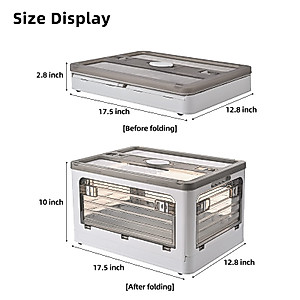 NEALYSEA 32Qt Plastic Storage Bins with Lid, Collapsible Storage Bins with Wheels, Storage Boxes with 4 Doors, Stackable Storage Bins for Organizing Clothes, Snacks and Camping, 2-Pack (Grey)