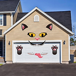 POILKMNI Halloween Black Cat Trunk or Treat Car Decorations Kit, Halloween Garage Door Decorations with Eyes, Fangs, Tongue, Nostrils Double Side Stickers for Car SUV & Truck, Halloween Decorations