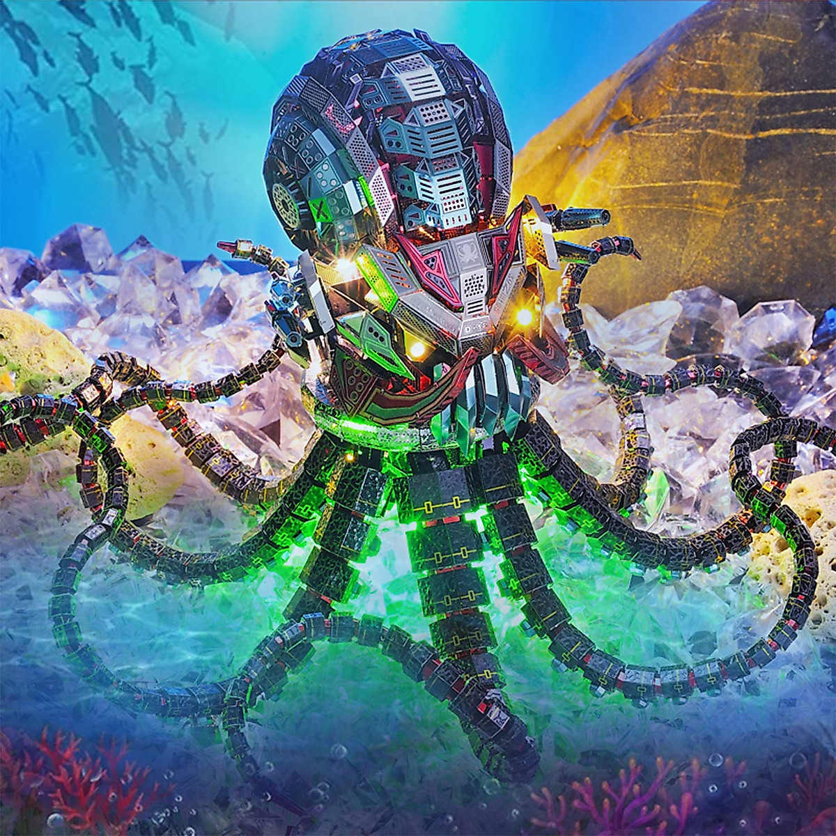 Microworld 3D Metal Puzzle, Mechanical Octopus Devil Challenge Metal Model Kits, Metal Kits Brain Teaser DIY Art Craft Home Decor Gift Toys for Adult Men