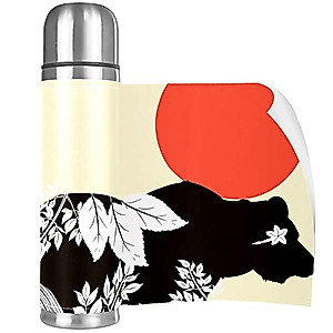 Stainless Steel Leather Vacuum Insulated Mug Bear Thermos Water Bottle for Hot and Cold Drinks Kids Adults 16 Oz