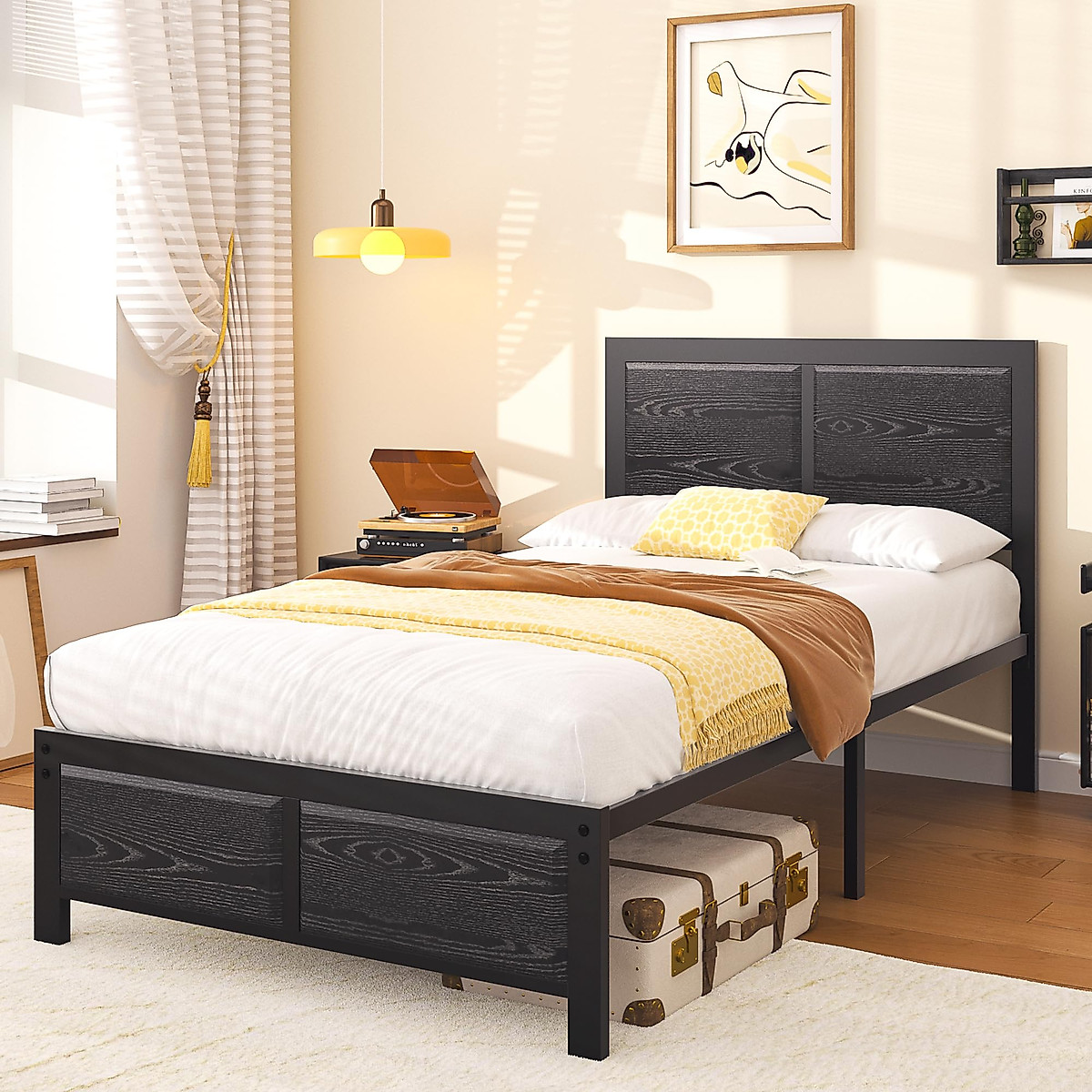 VECELO Twin Bed Frame with Wood Headboard and Footboard, 14 Inch Platform Mattress Foundation, No Box Spring Needed, Heavy Duty Slats Support, Easy Assembly