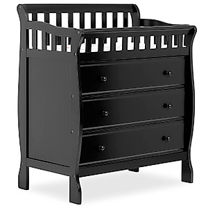 Dream On Me Marcus Changing Table And Dresser In Black, Features 3 Spacious Drawers, Non-Toxic Finishes, Comes With 1" Changing Pad, Made Of Solid Wood