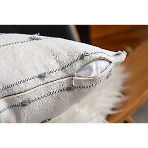 Caflife Boho Throw Pillow Covers 18x18 inches Beige and Grey, Set of 2 Modern Farmhouse Decorative Pillow Covers for Couch Bed, Living Room