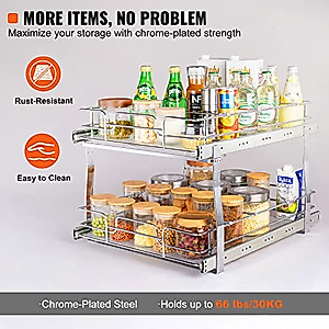 VEVOR 2 Tier 20"W x 21"D Pull Out Cabinet Organizer, Heavy Duty Slide Out Pantry Shelves, Chrome-Plated Steel Roll Out Drawers, Sliding Drawer Storage for Inside Kitchen Cabinet, Bathroom, Under Sink